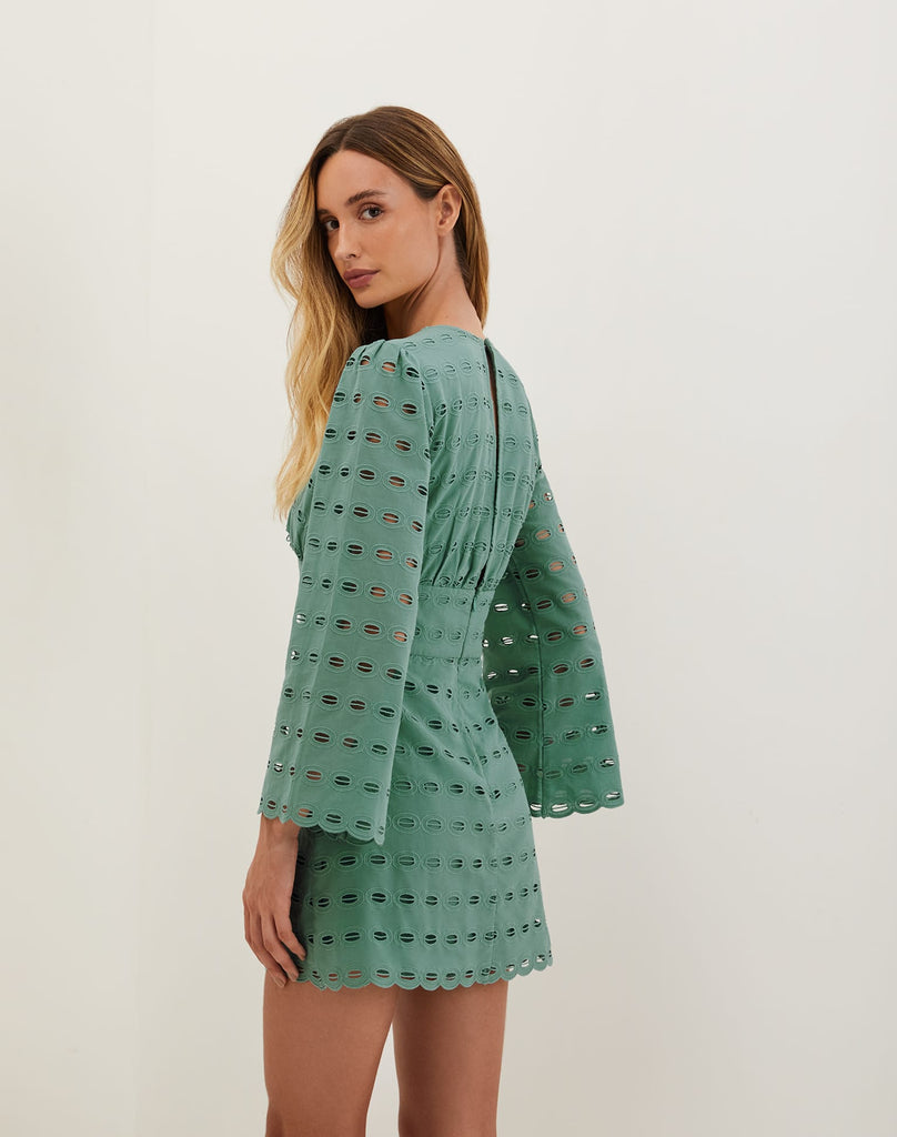 Eyelet Raya Short Dress - Seaglass