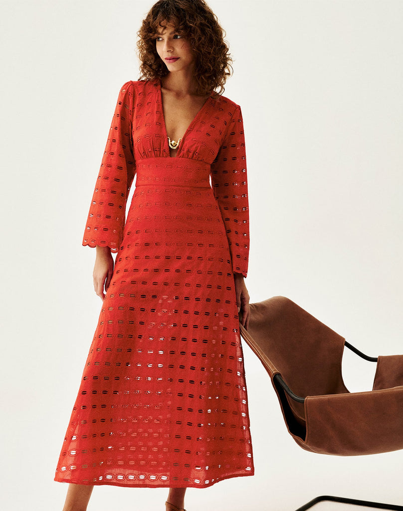 Eyelet Raya Long Dress - Ruby